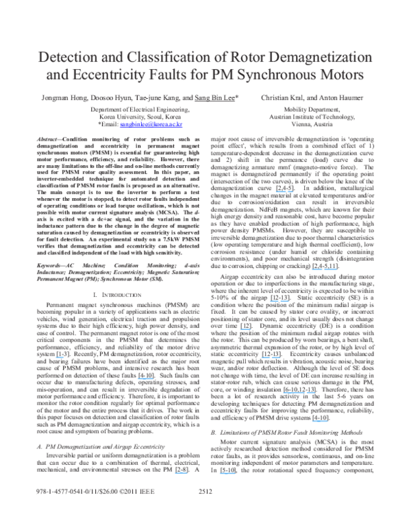 Pdf Detection And Classification Of Rotor Demagnetization And Eccentricity Faults For Pm