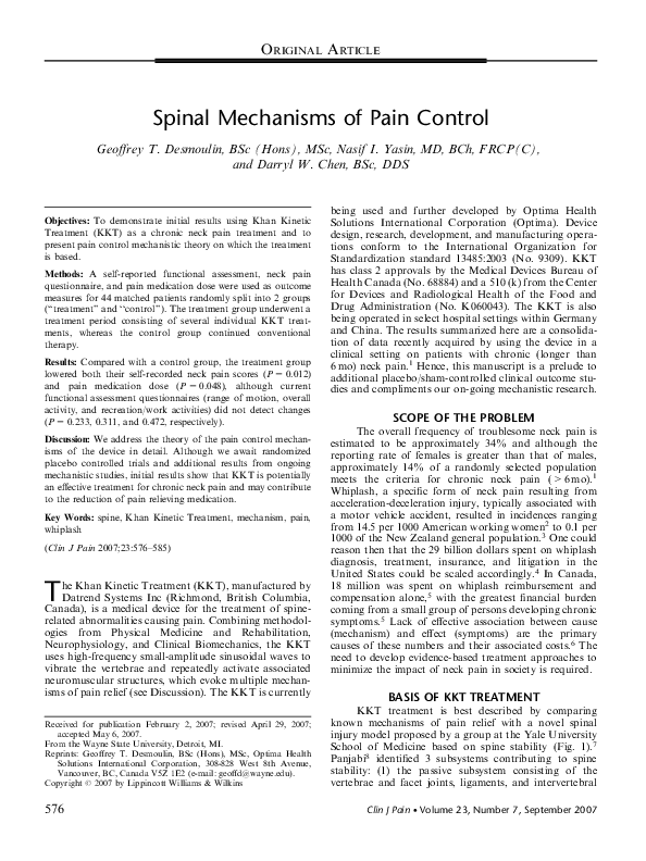 (PDF) Spinal Mechanisms of Pain Control