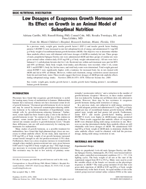 (PDF) Low dosages of exogenous growth hormone and its effect on growth ...