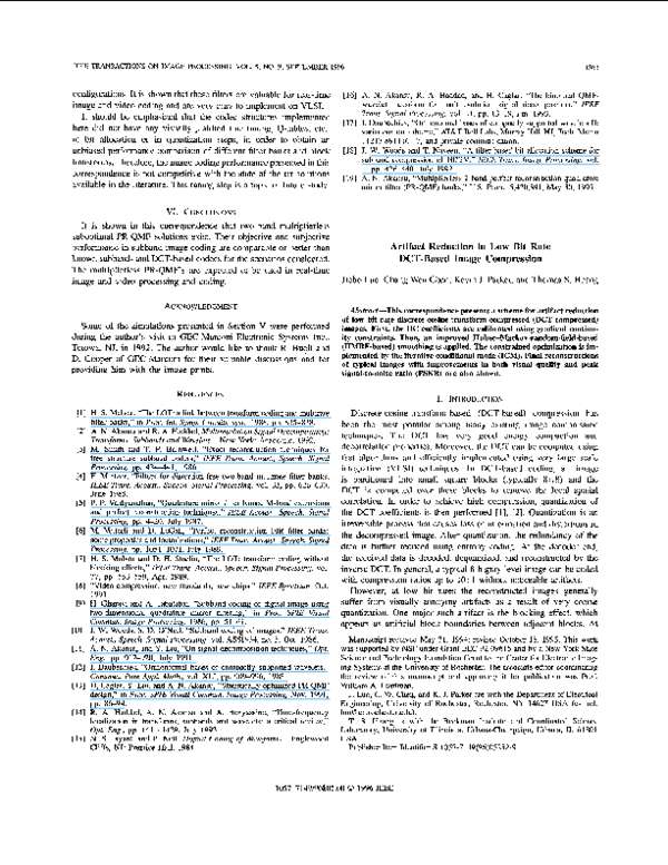 (PDF) Artifact reduction in low bit rate DCT-based image compression