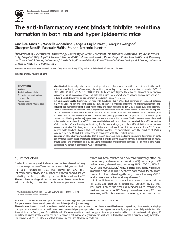 (PDF) The anti-inflammatory agent bindarit inhibits neointima formation ...