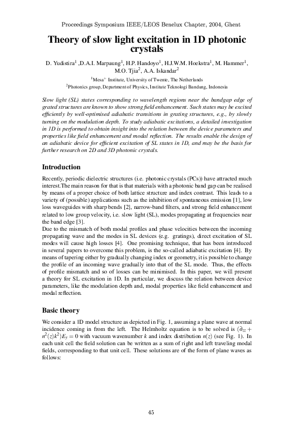 (PDF) Theory of slow light excitation in 1D photonic crystals