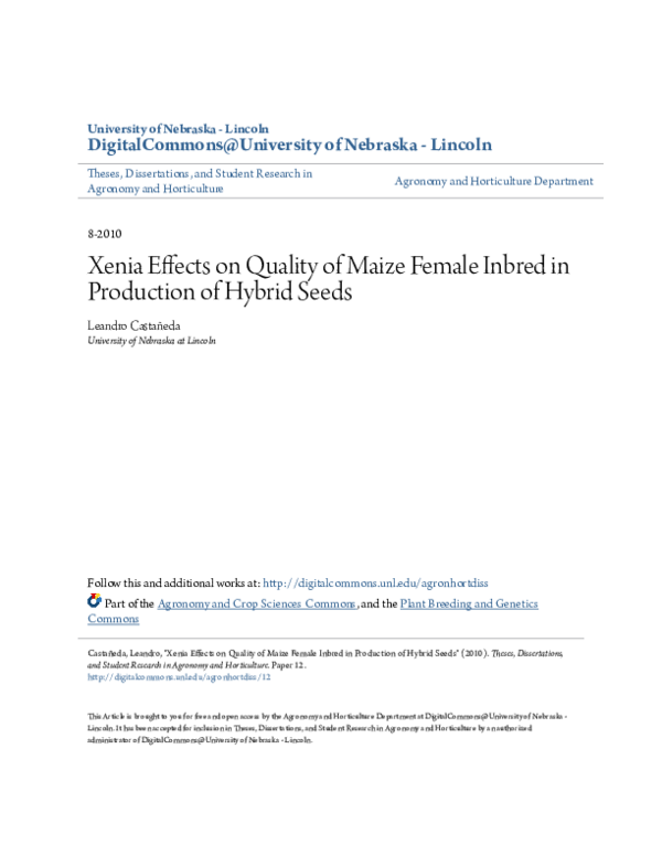 (PDF) Xenia Effects on Quality of Maize Female Inbred in Production of ...
