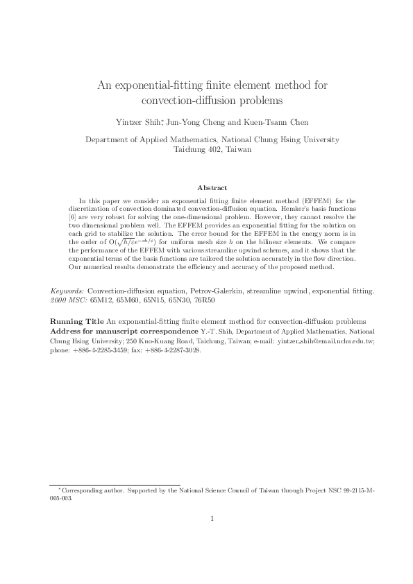 Pdf An Exponential Fitting Finite Element Method For Convection