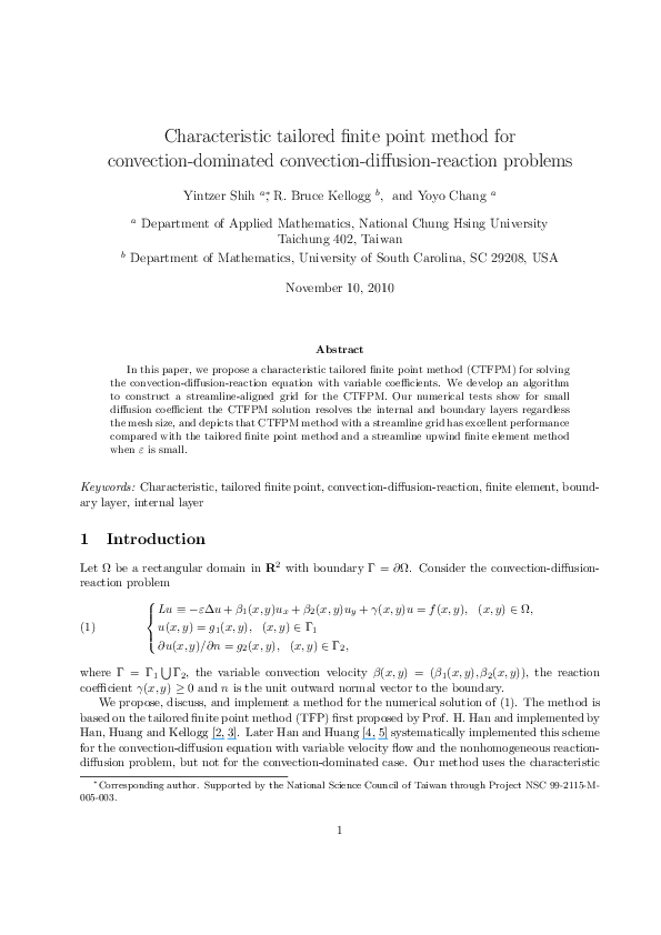 Pdf Characteristic Tailored Finite Point Method For Convection Dominated Convection Diffusion