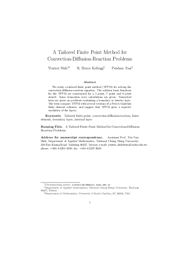 Pdf A Tailored Finite Point Method For Convection Diffusion Reaction Problems