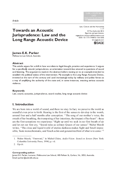 (PDF) Towards an Acoustic Jurisprudence: Law and the Long Range ...