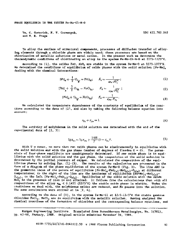 (PDF) Phase equilibria in the system Fe-Mo-Cl-H-O