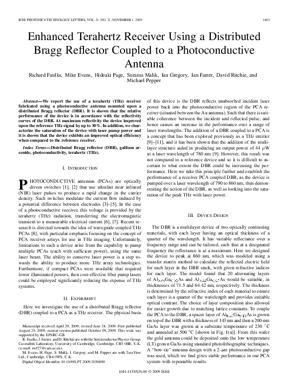 (PDF) Enhanced Terahertz Receiver Using a Distributed Bragg Reflector ...