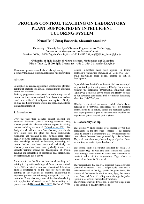 (PDF) Process Control Teaching on Laboratory Plant Supported by ...