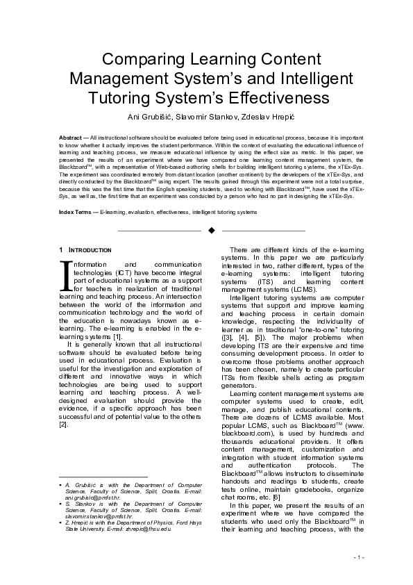 (DOC) Evaluating Effectiveness of Learning Management vs Tutoring Systems