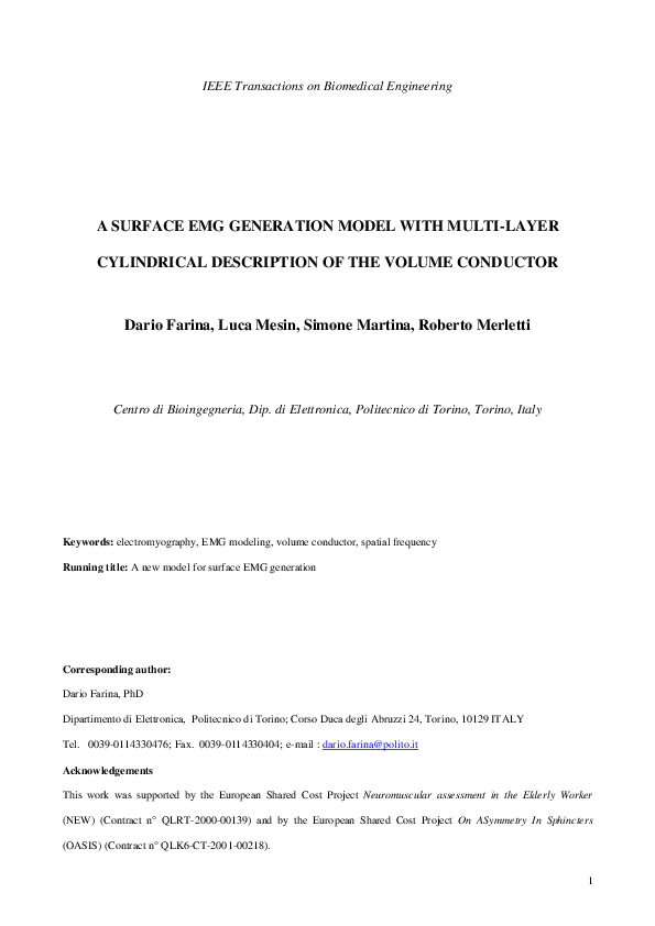 (PDF) A surface EMG generation model with multilayer cylindrical ...