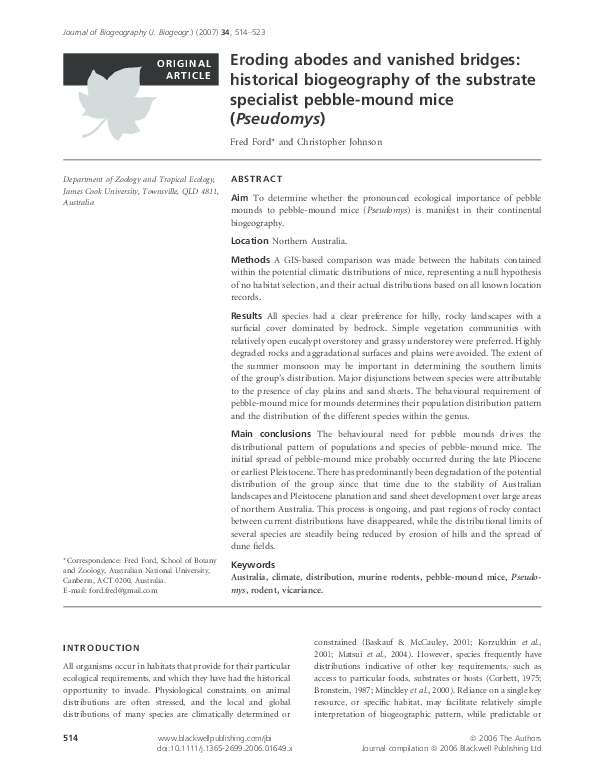 (PDF) Eroding abodes and vanished bridges: historical biogeography of ...