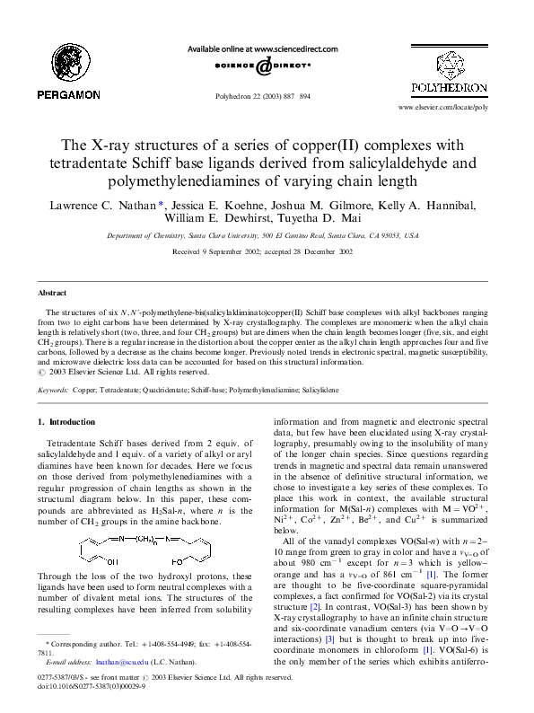 (PDF) The X-ray structures of a series of copper(II) complexes with tetradentate Schiff base ...