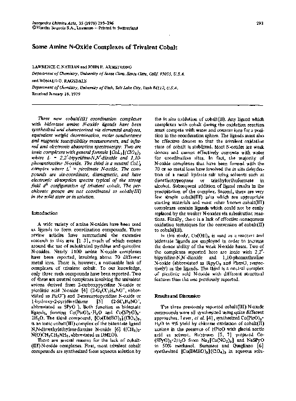 (PDF) Some amine N-oxide complexes of trivalent cobalt