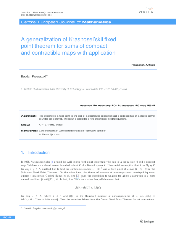 (PDF) A generalization of Krasnosel’skii fixed point theorem for sums of compact and ...