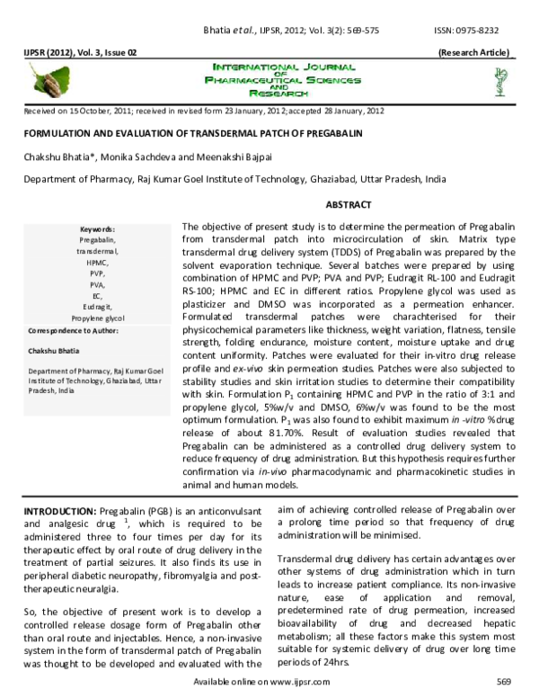 Pdf Formulation And Evaluation Of Transdermal Patch Of Aceclofenac