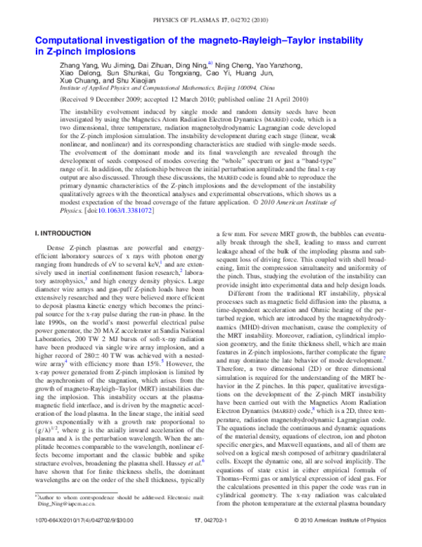 (PDF) Computational investigation of the magneto-Rayleigh-Taylor ...
