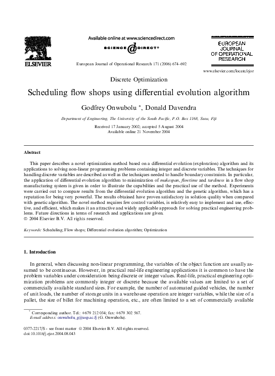 Pdf Differential Evolution In Flow Shop Scheduling 