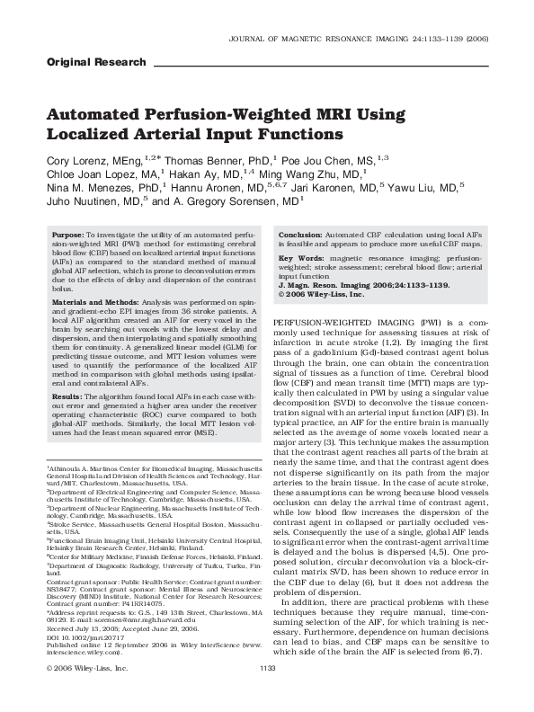 (PDF) Automated perfusion-weighted MRI using localized arterial input functions | Yawu Liu ...