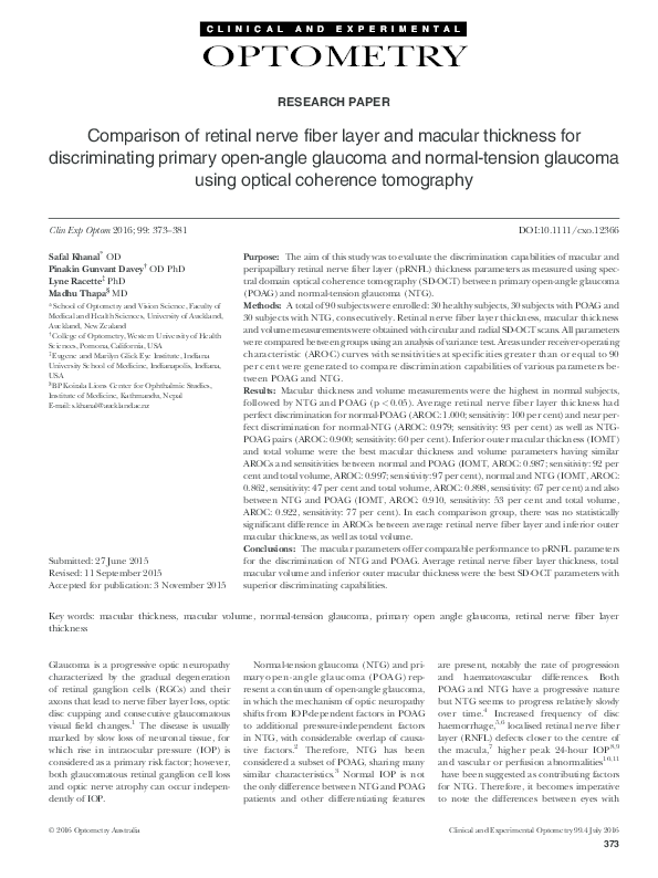 (PDF) Comparison of retinal nerve fiber layer and macular thickness for ...