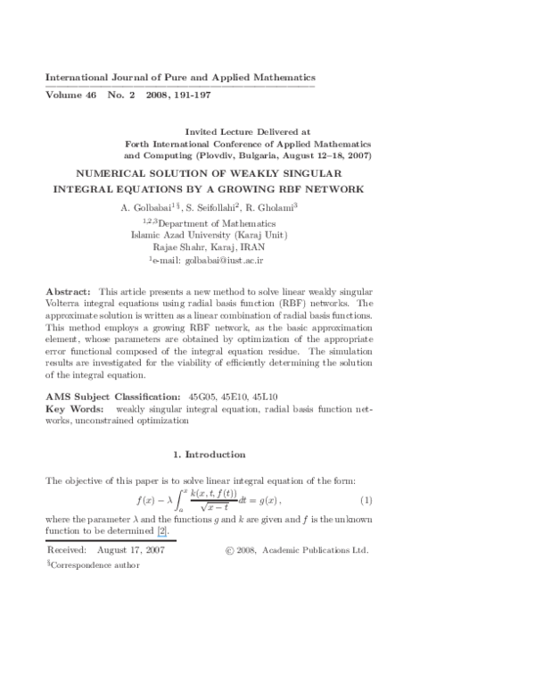 Pdf Numerical Solution Of Weakly Singular Integral Equations By A