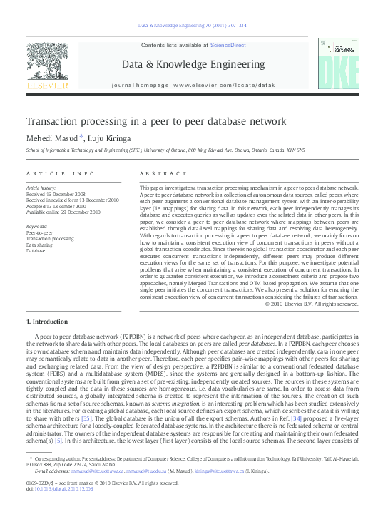 (PDF) Transaction processing in a peer to peer database network