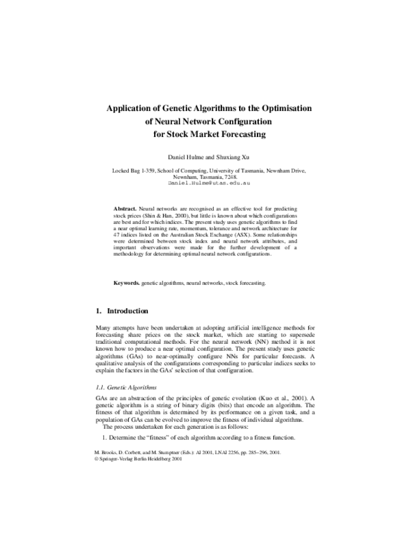 Pdf Application Of Genetic Algorithms To The Optimisation Of Neural Network Configuration For