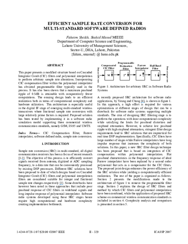 Pdf Efficient Sample Rate Conversion For Multi Standard Software Defined Radios