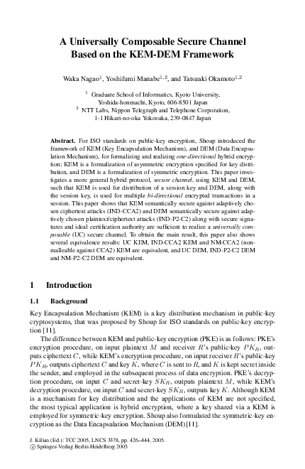 (PDF) A Universally Composable Secure Channel Based on the KEM-DEM Framework