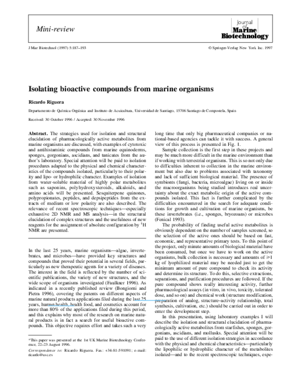 (PDF) Isolating bioactive compounds from marine organisms