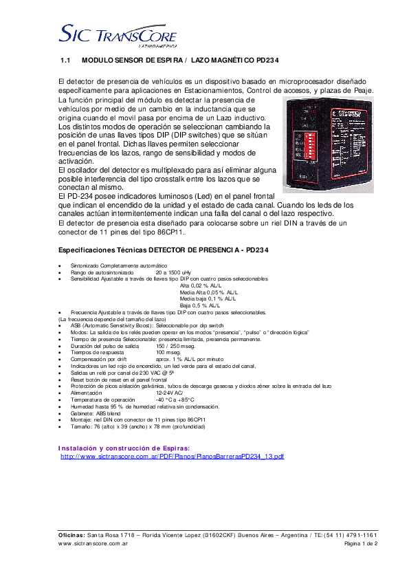 (PDF) 1 MODULO SENSOR DE ESPIRA / LAZO MAGNÉTICO PD234