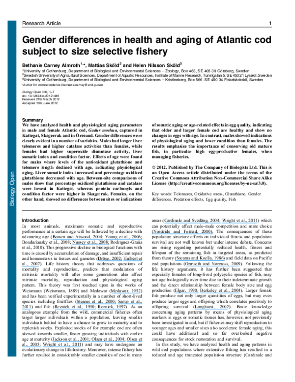 (PDF) Gender Differences in Aging of Atlantic Cod