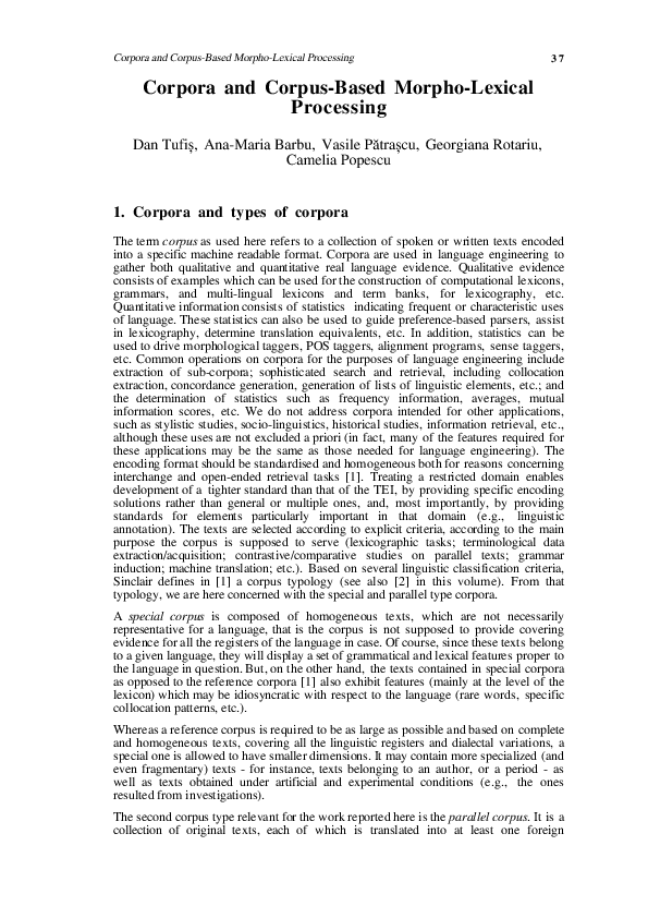 (PDF) Corpora and Corpus-Based Morpho-Lexical Processing