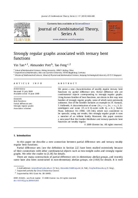 Pdf Strongly Regular Graphs Associated With Ternary Bent Functions