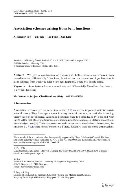 Pdf Association Schemes Arising From Bent Functions