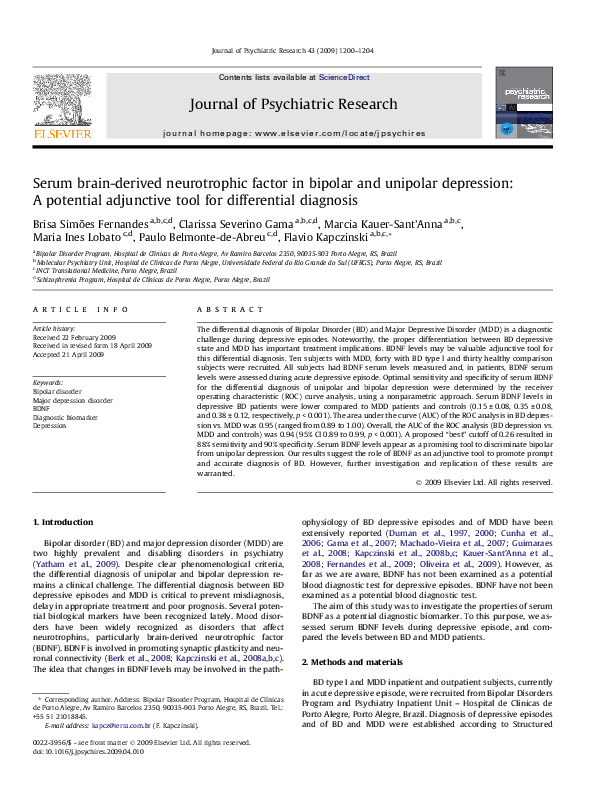 (PDF) Serum brain-derived neurotrophic factor in bipolar and unipolar ...