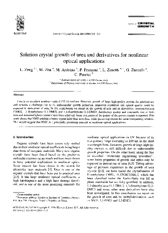 (PDF) Solution crystal growth of urea and derivatives for nonlinear ...