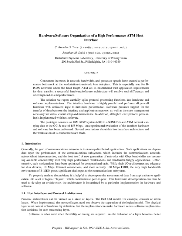 (PDF) Organization of a High-Performance ATM Host Interface