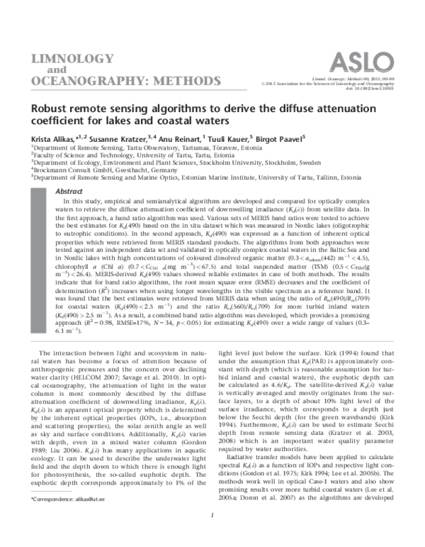 Pdf Robust Remote Sensing Algorithms To Derive The Diffuse
