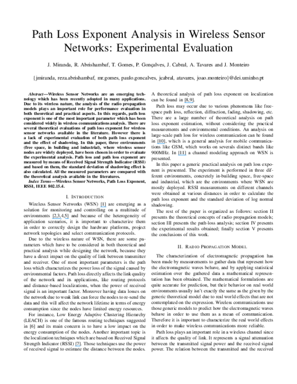 Pdf Path Loss Exponent Analysis In Wireless Sensor Networks