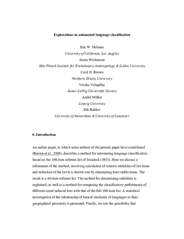 Pdf Advances In Automated Language Classification