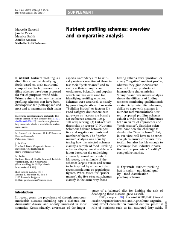 Pdf Nutrient Profiling Schemes Overview And Comparative Analysis
