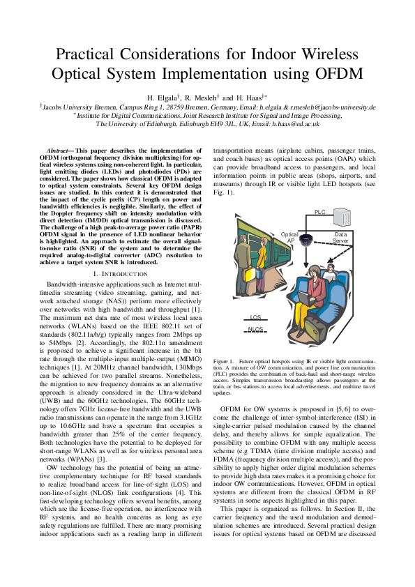 Pdf Practical Considerations For Indoor Wireless Optical System Implementation Using Ofdm