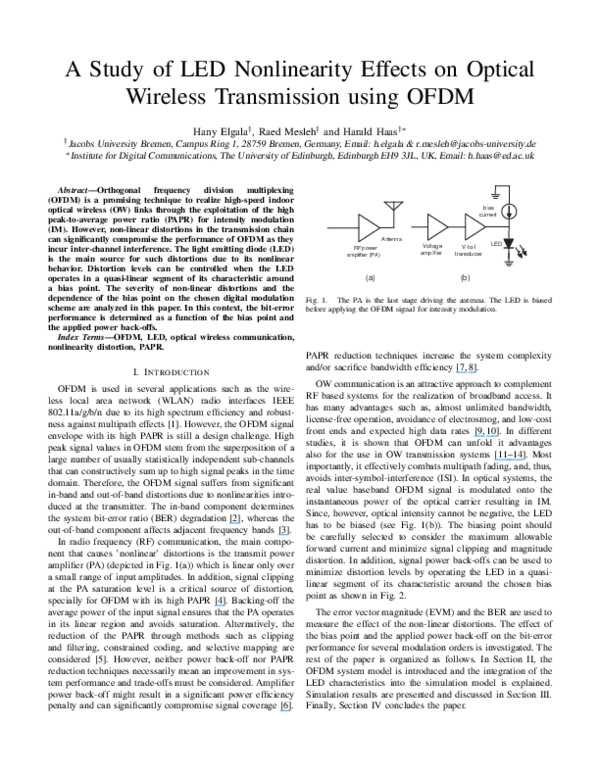 (PDF) A study of LED nonlinearity effects on optical wireless transmission using OFDM