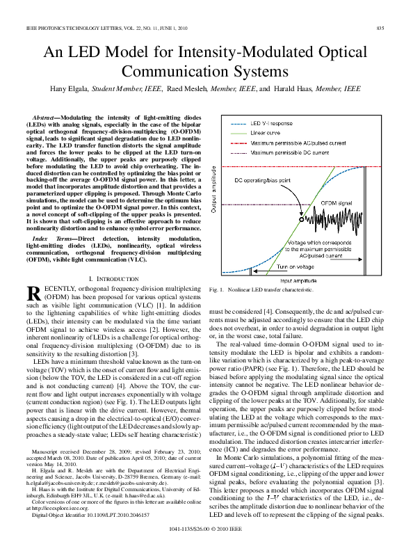 (PDF) An LED Model for Intensity-Modulated Optical Communication Systems