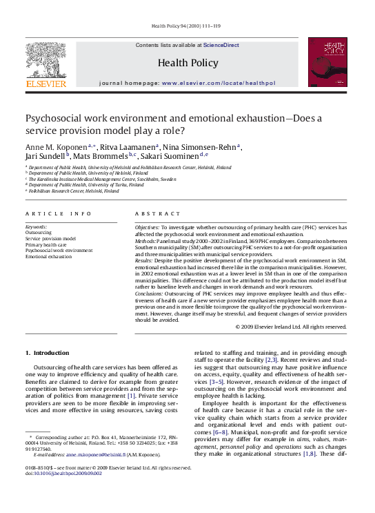 (PDF) Psychosocial work environment and emotional exhaustion—Does a ...