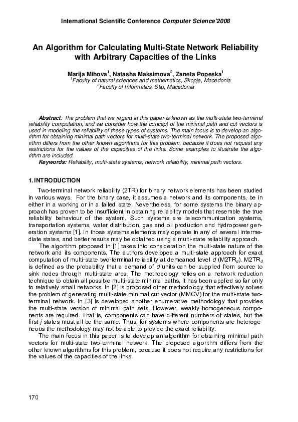 Pdf An Algorithm For Calculating Multi State Network Reliability With