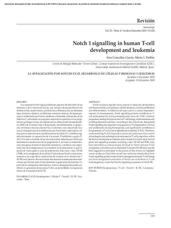 (PDF) Notch 1 signalling in human T-cell development and leukemia ...