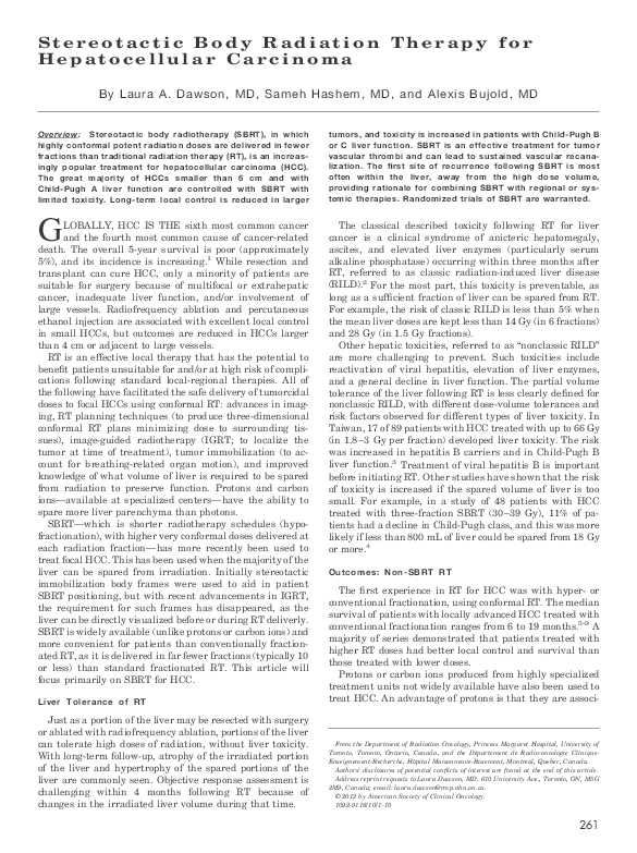 (PDF) Stereotactic body radiation therapy for the management of HCC | Hepatoma Research ...